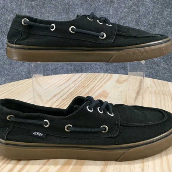 Vans | Shoes | Vans Boat Shoes Mens 8womens 95 Black Canvas Gum Sole ...